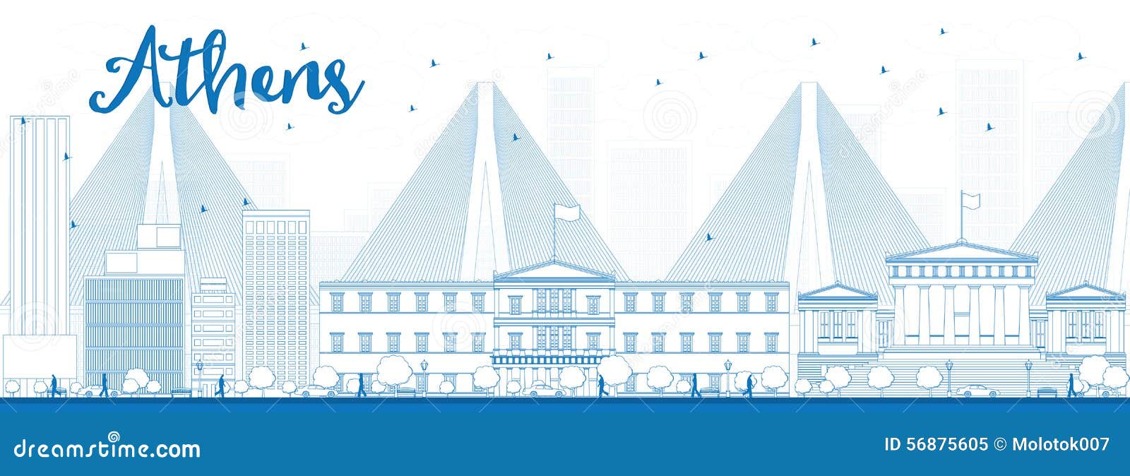 Outline Athens Skyline with Blue Buildings Stock Vector - Illustration ...