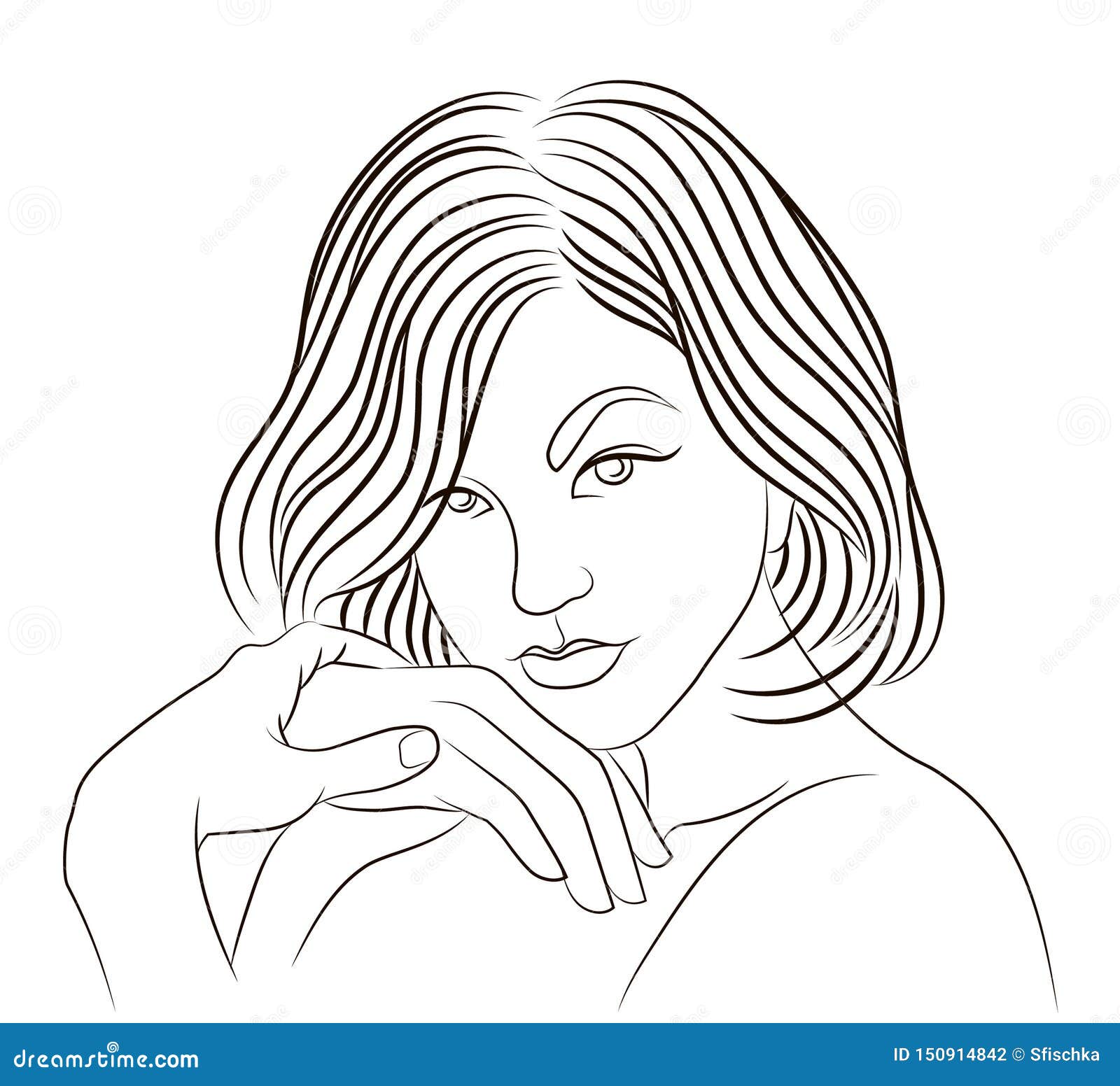 Outline of a Beautiful Woman in Ink Stock Vector - Illustration of ...