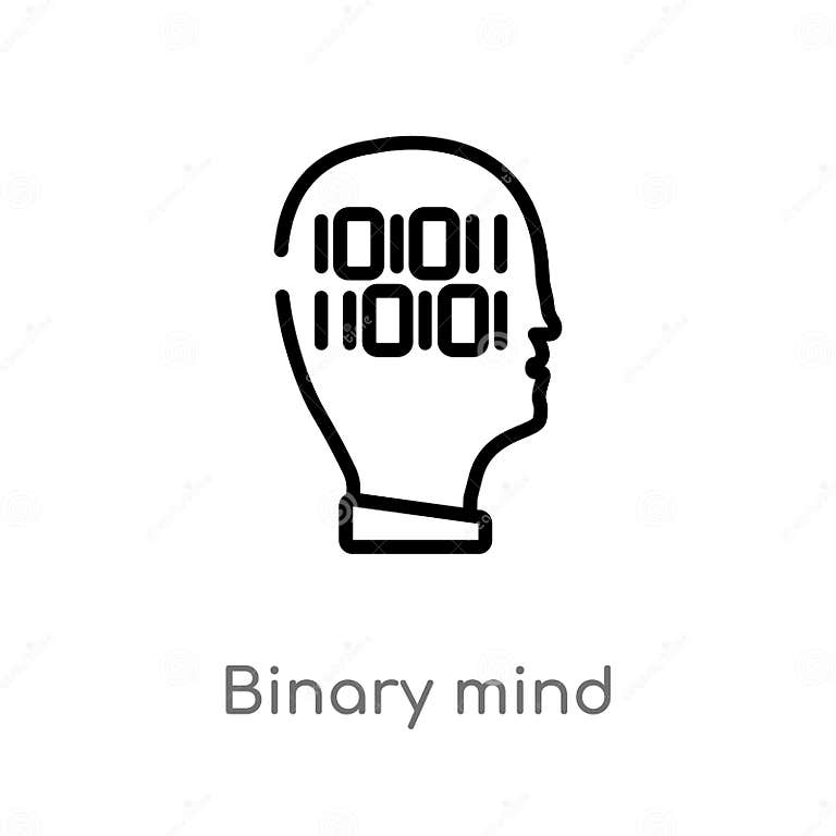 Outline Binary Mind Vector Icon. Isolated Black Simple Line Element ...