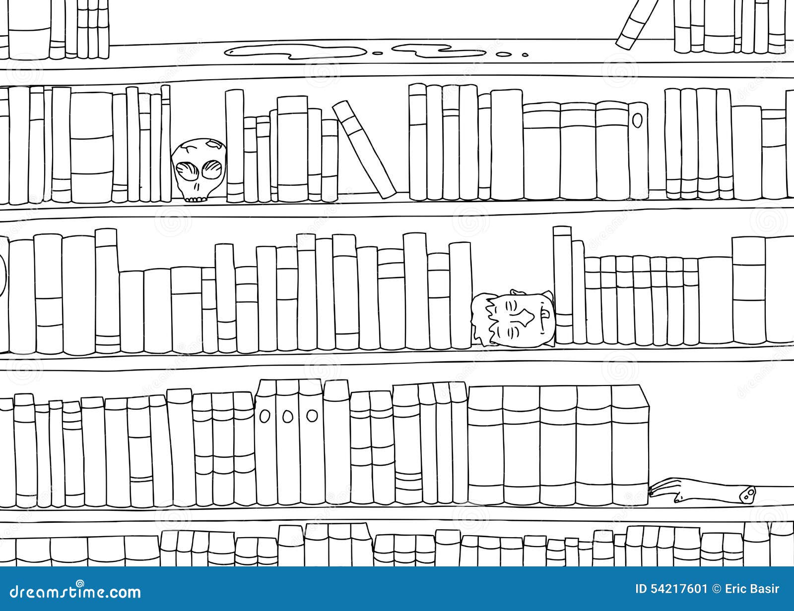 Outline of Bizarre Bookshelf Stock Illustration - Illustration of ...