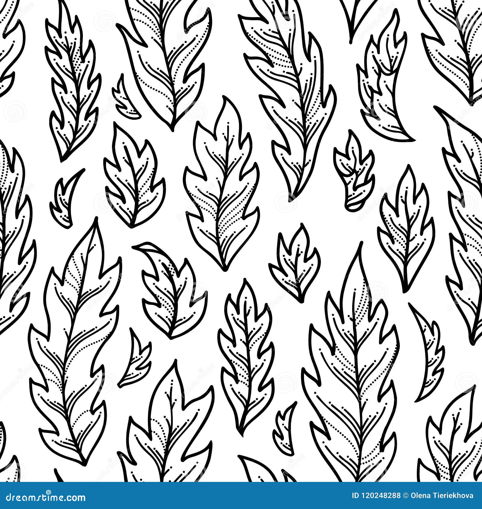 Vector Seamless Linear Pattern of Leaves. Stock Vector - Illustration ...