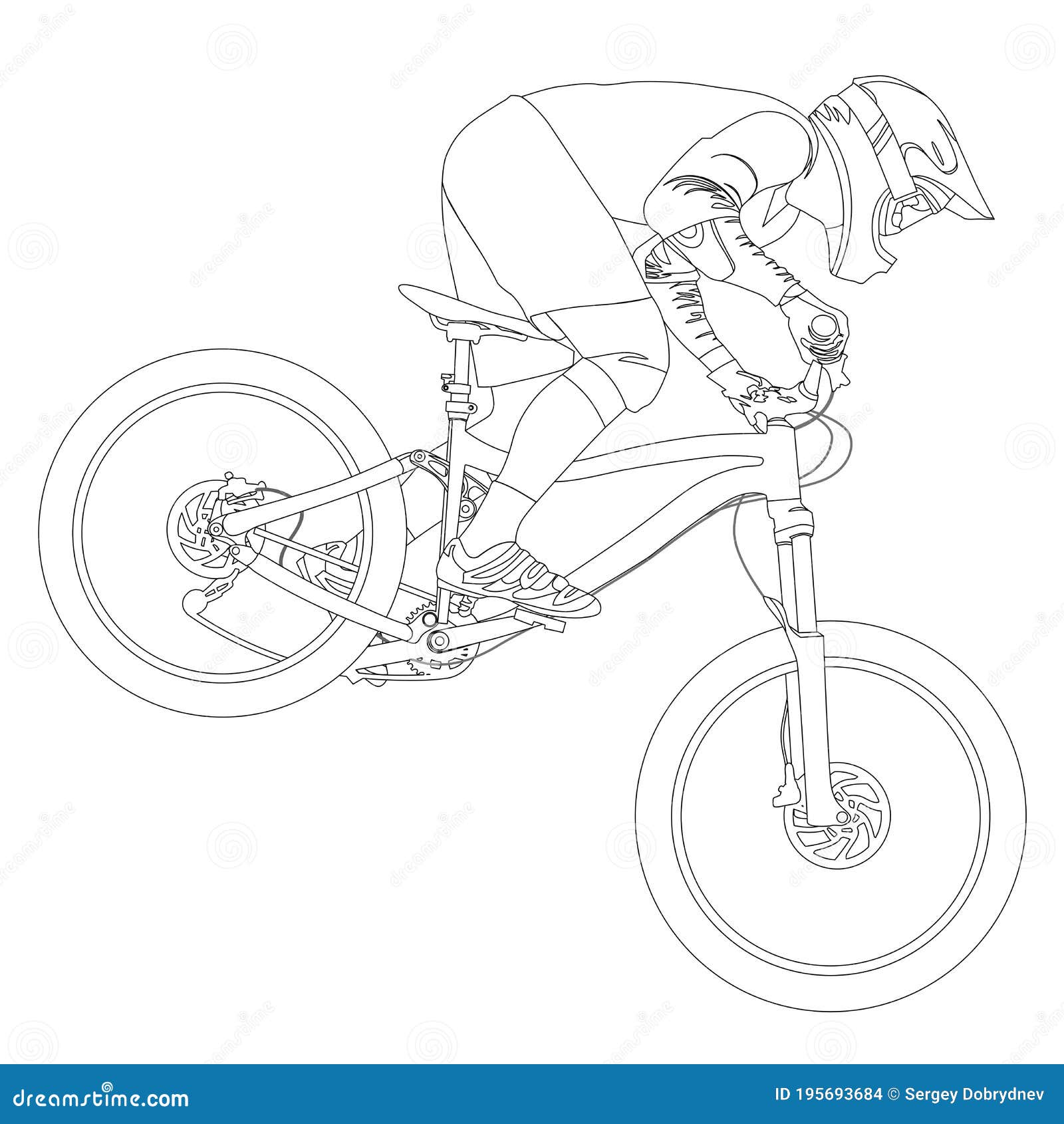 Outline Black and White Image of a Cyclist on a Mountain Bike Stock ...
