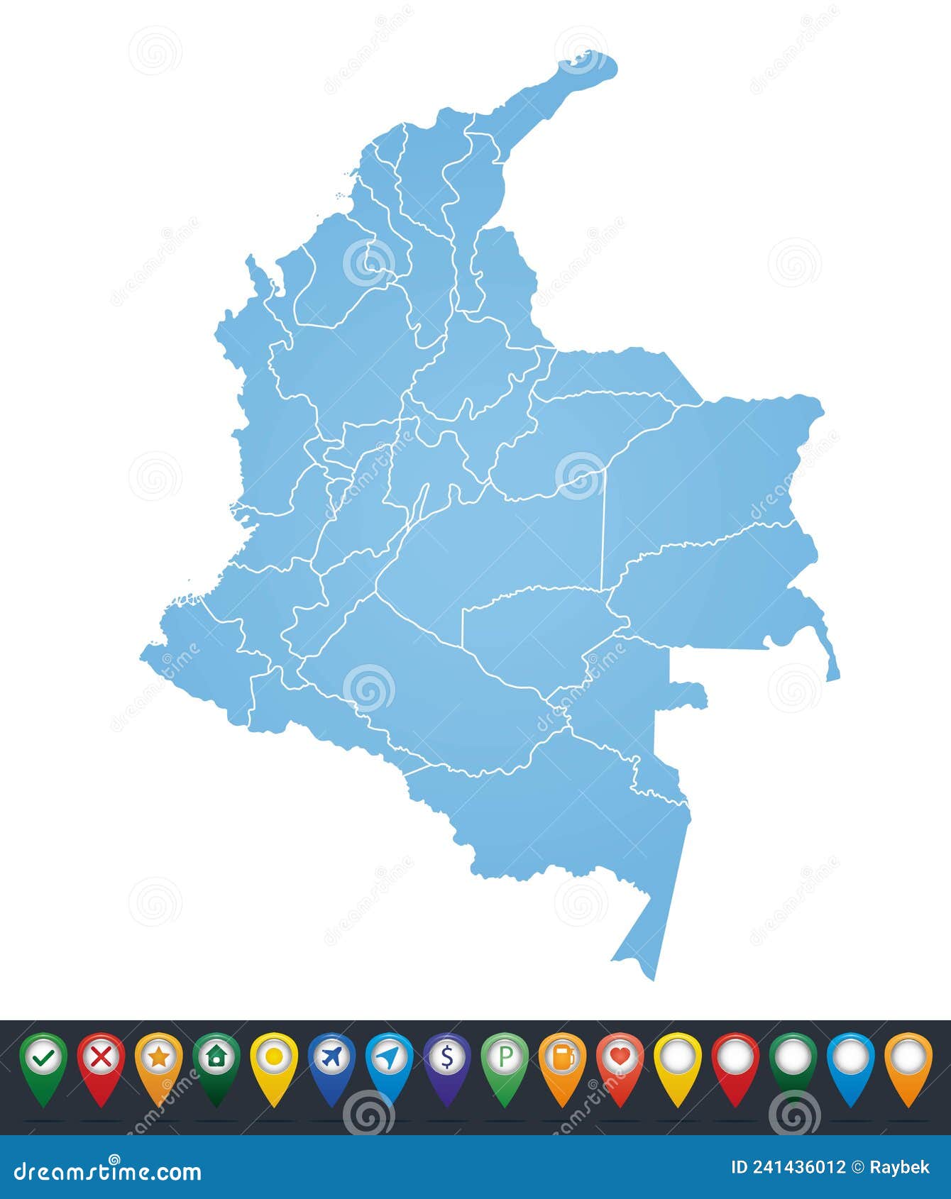 Outline Blue Map of Columbia Stock Vector - Illustration of borders ...
