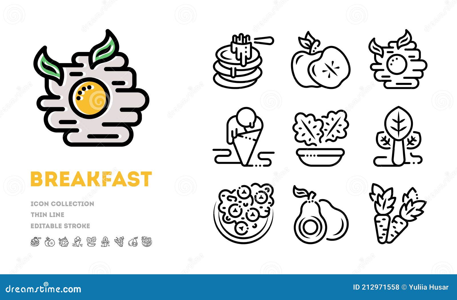 Outline of Breakfast Types Set Stock Vector - Illustration of cream ...