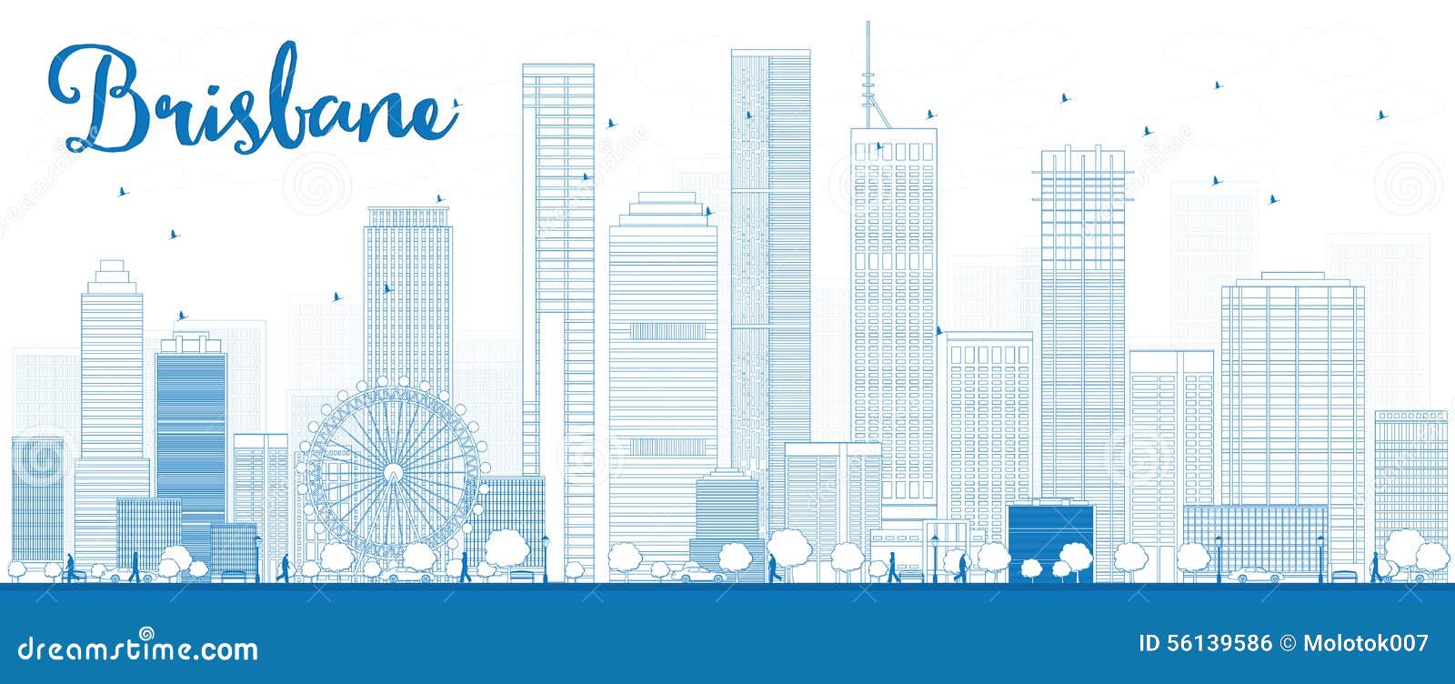 Brisbane Skyline And Landmarks Silhouette Cartoon Vector ...