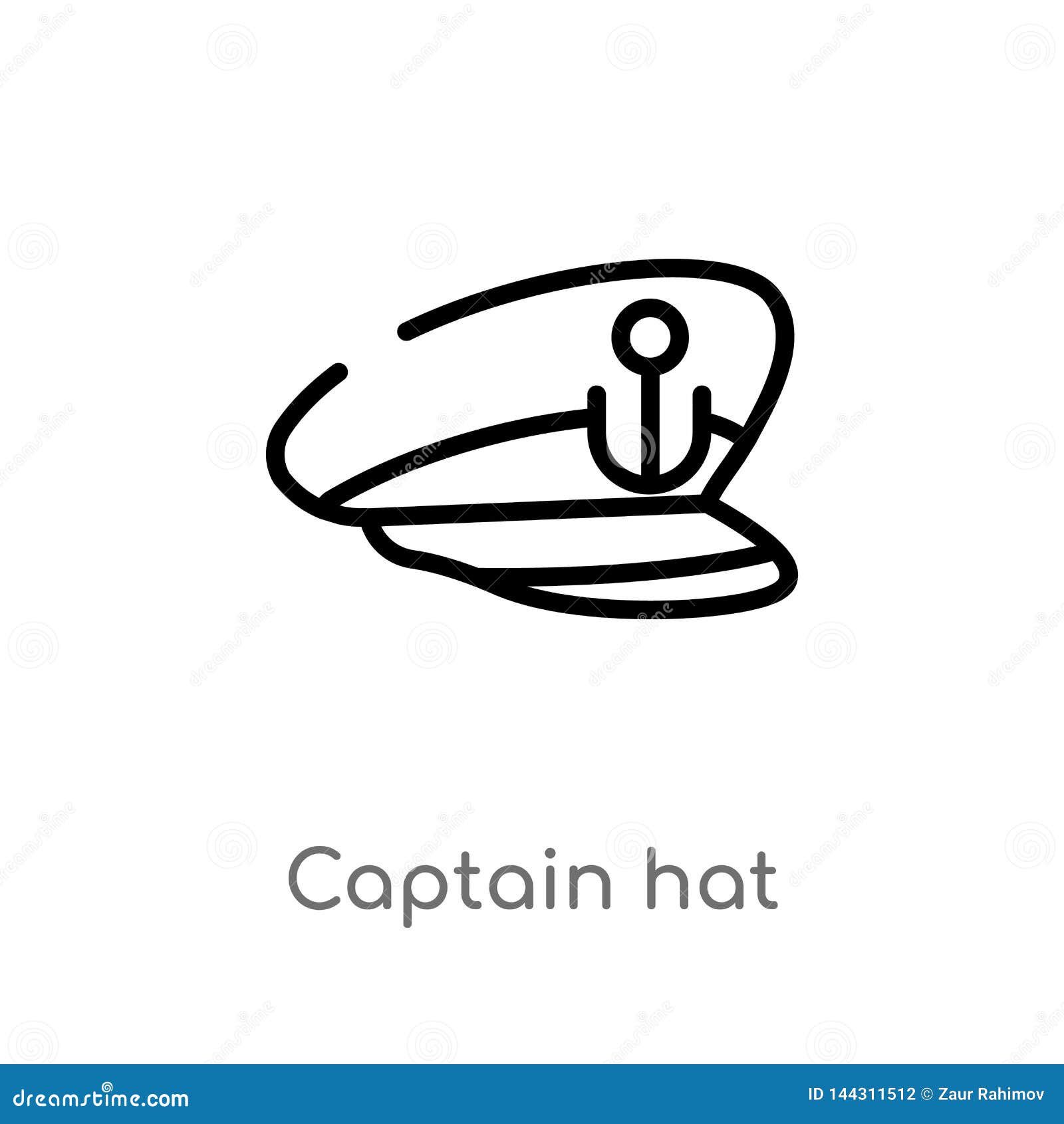 Outline Captain Hat Vector Icon. Isolated Black Simple Line Element ...