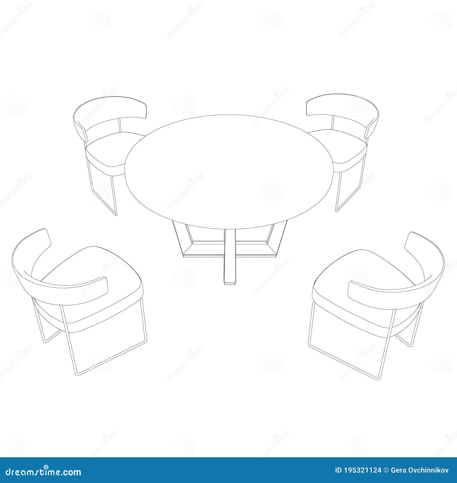 Outline Chairs Stand Around the Table. Perspective View. 3D Stock ...