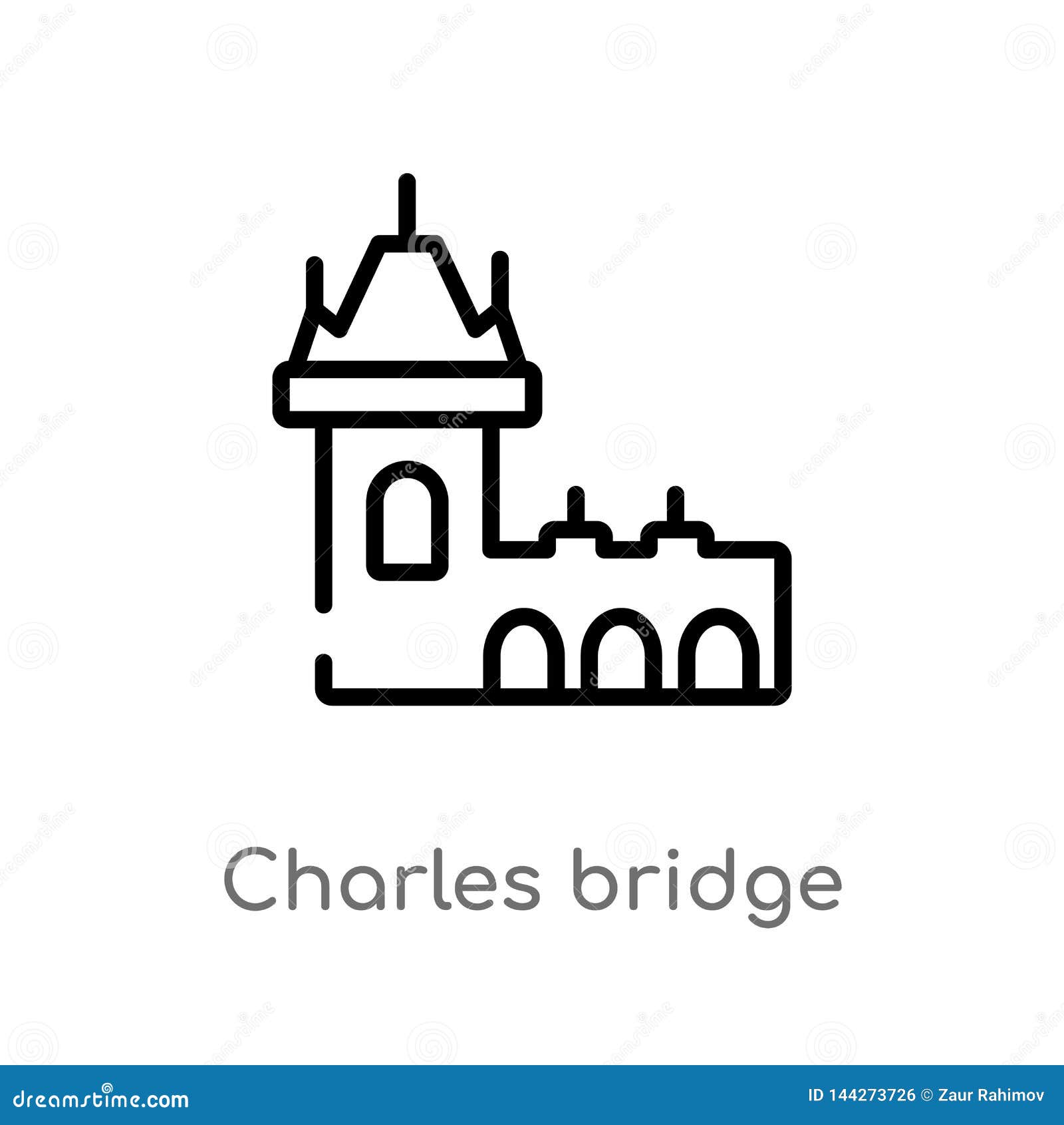 Outline Charles Bridge Vector Icon. Isolated Black Simple Line Element ...