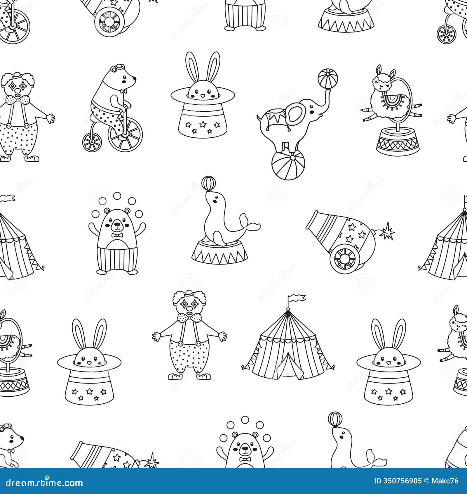 Outline Circus Seamless Pattern Stock Vector - Illustration of outline ...
