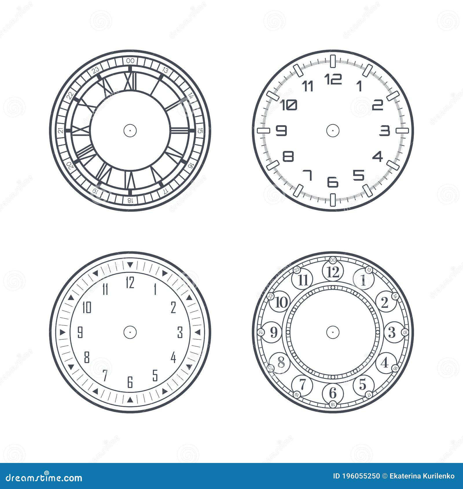Outline clock face set stock illustration. Illustration of face - 196055250