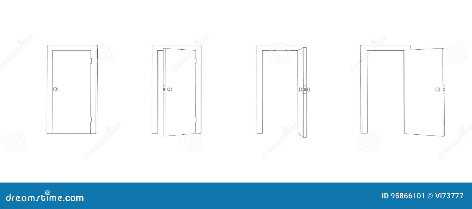 Outline Closed and Opened Doors. Front View Door Vector. Stock Vector ...