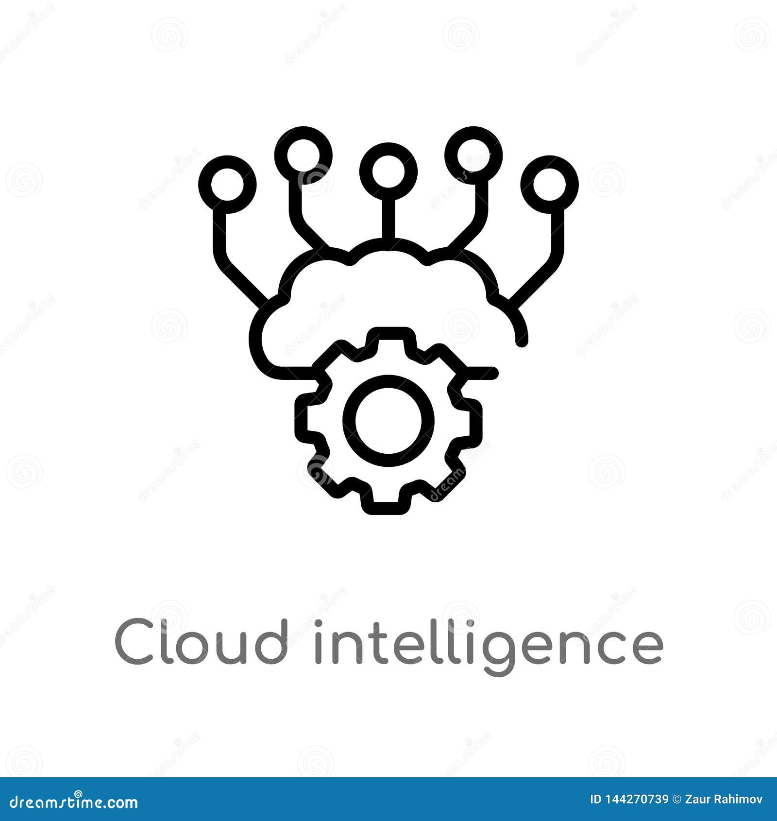Outline Cloud Intelligence Vector Icon. Isolated Black Simple Line ...
