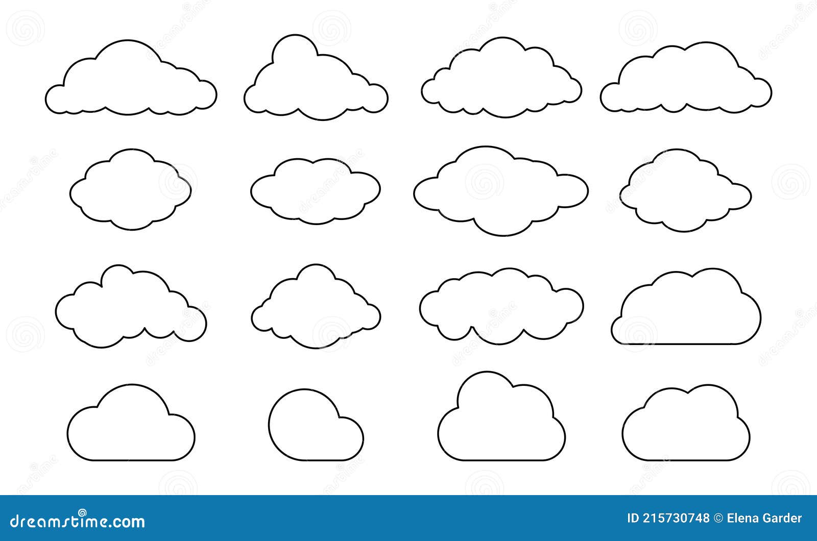 Outline Clouds. Line Cloud Shape Set. Vector Black Sky Pictogram. Stock ...