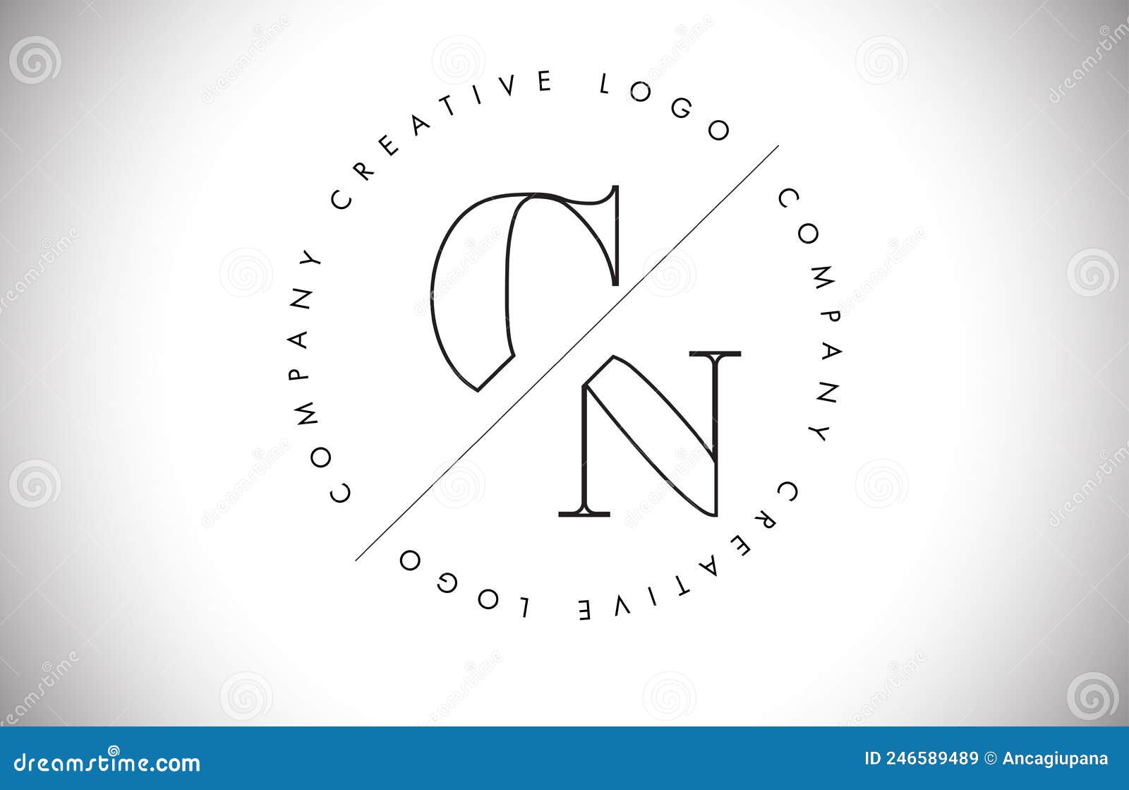 Outline CN C N Letter Logo with Cut and Intersected Design and Circled ...