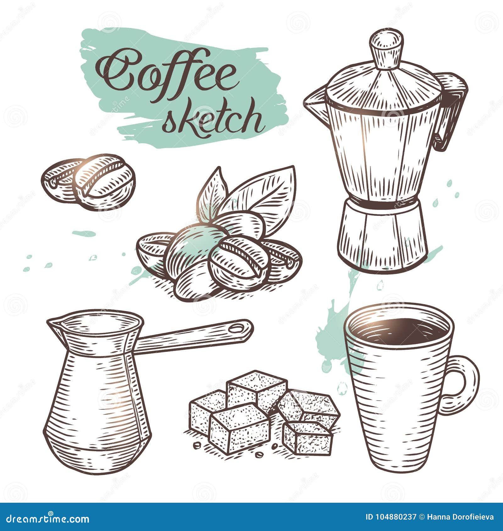 Outline Coffee Elements Isolated on Background. Stock Vector ...