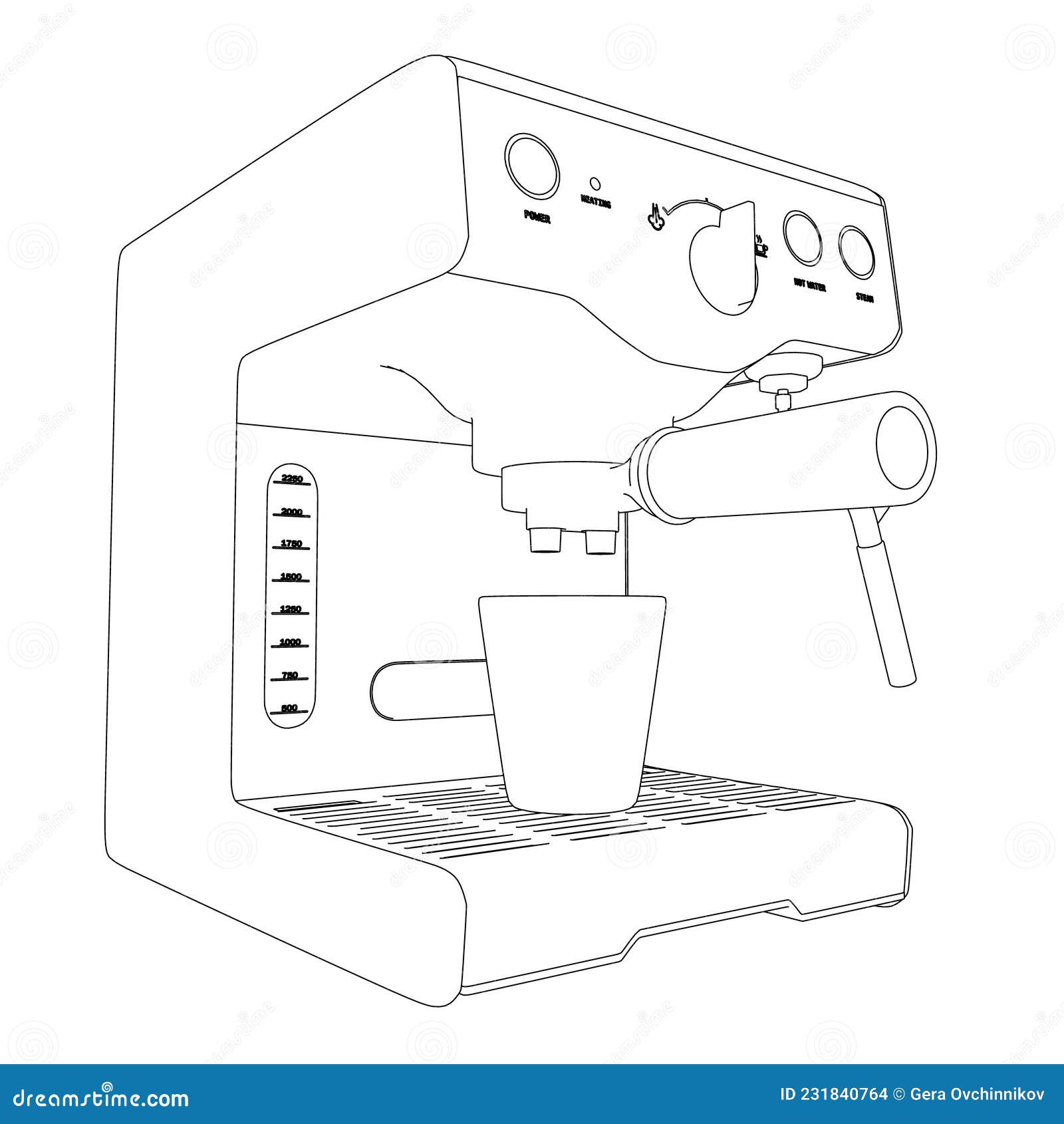 Outline of a Coffee Machine from Black Lines Isolated on a White ...