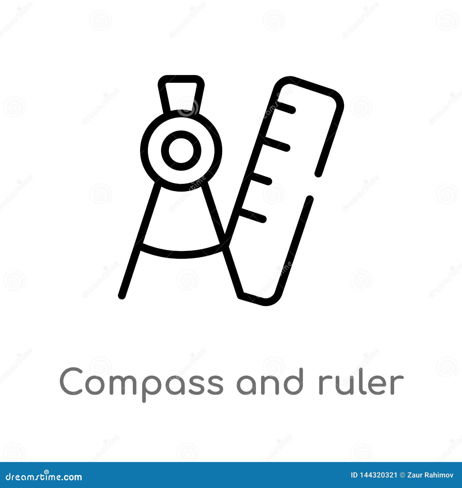 Outline Compass and Ruler for Mathematics Vector Icon. Isolated Black ...