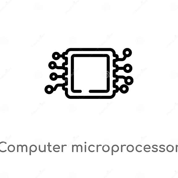 Outline Computer Microprocessor Vector Icon. Isolated Black Simple Line ...