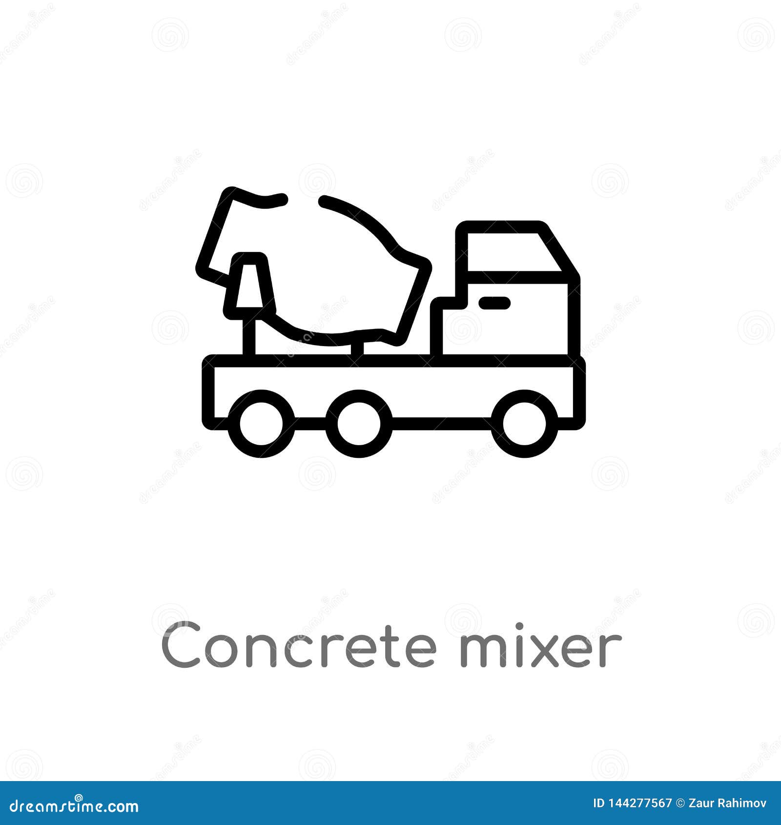 Outline Concrete Mixer Truck. Side, Top, Front And Back Views. Isolated ...
