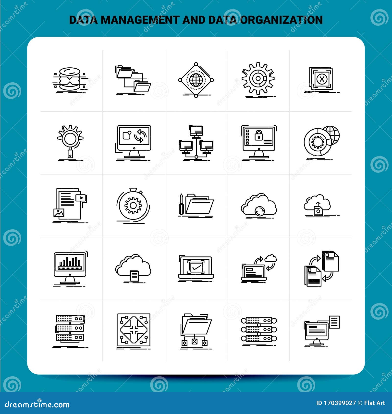 OutLine 25 Data Management and Data Organization Icon Set. Vector Line ...