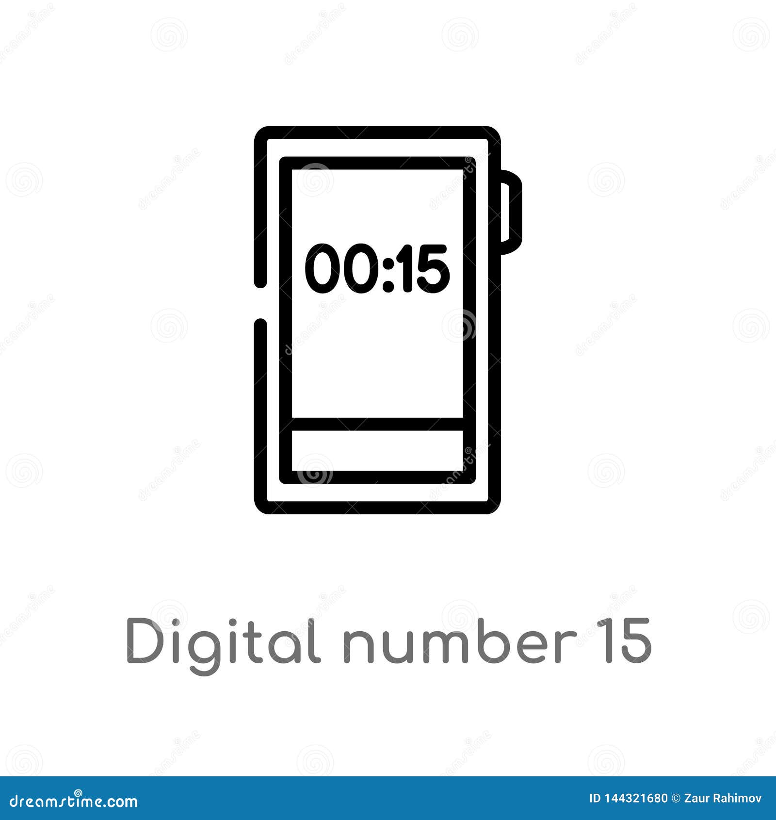 Outline Digital Number 15 Vector Icon. Isolated Black Simple Line ...