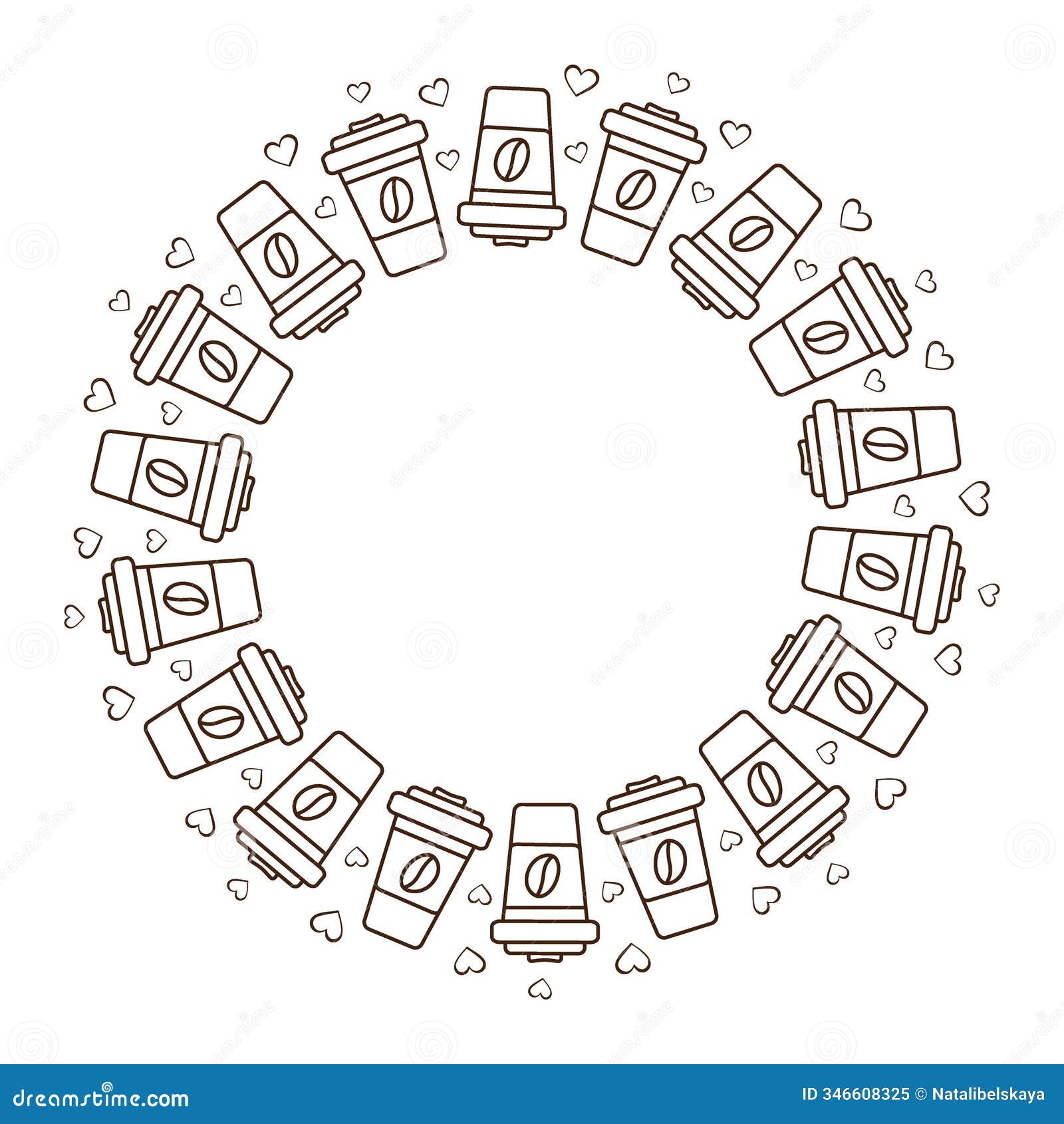 Outline Disposable Cups With Coffee Bean And Heart On Label Seamless ...