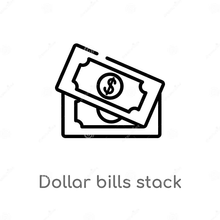 Outline Dollar Bills Stack Vector Icon. Isolated Black Simple Line ...