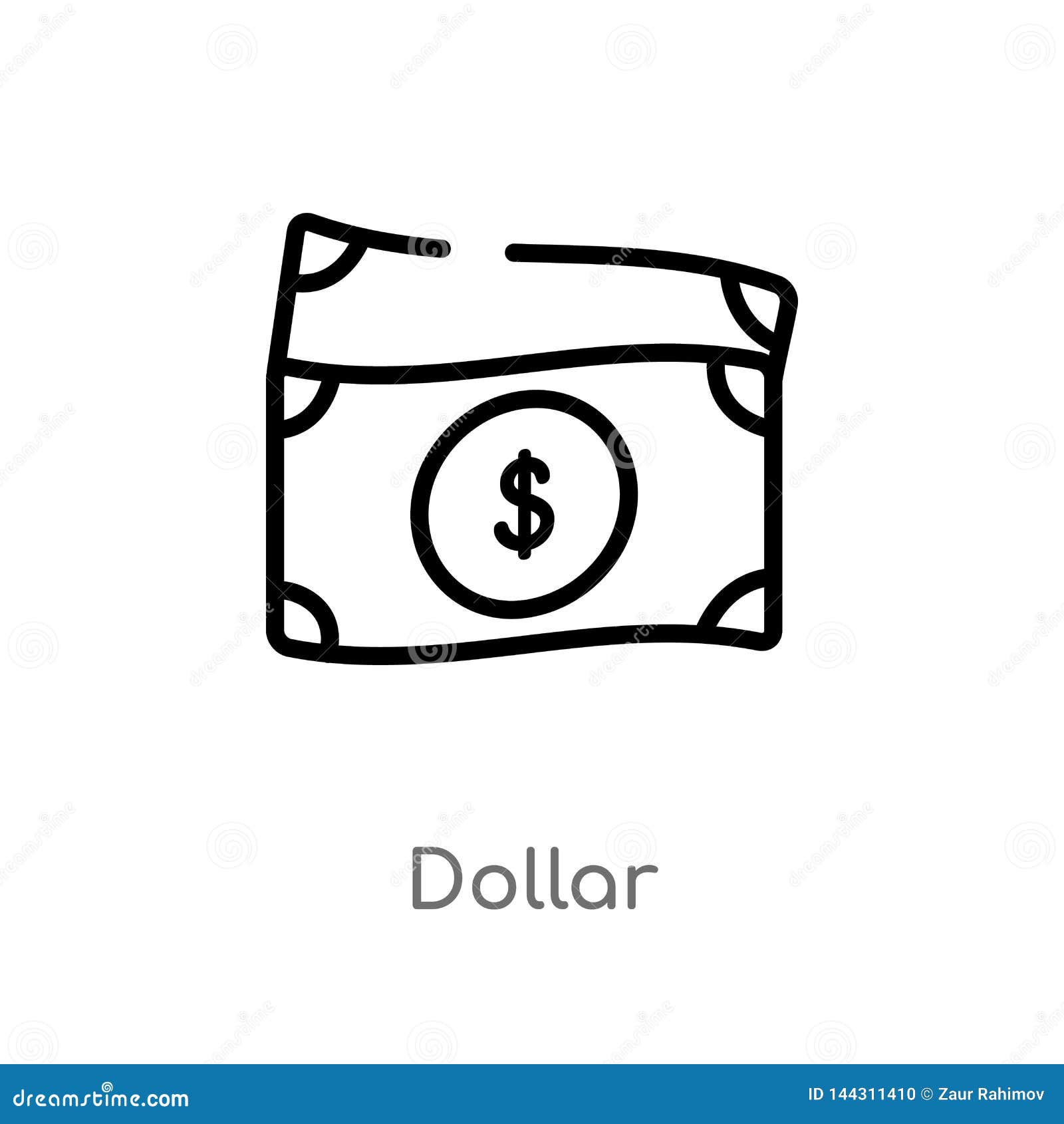Outline Dollar Bill Vector Icon. Isolated Black Simple Line Element ...