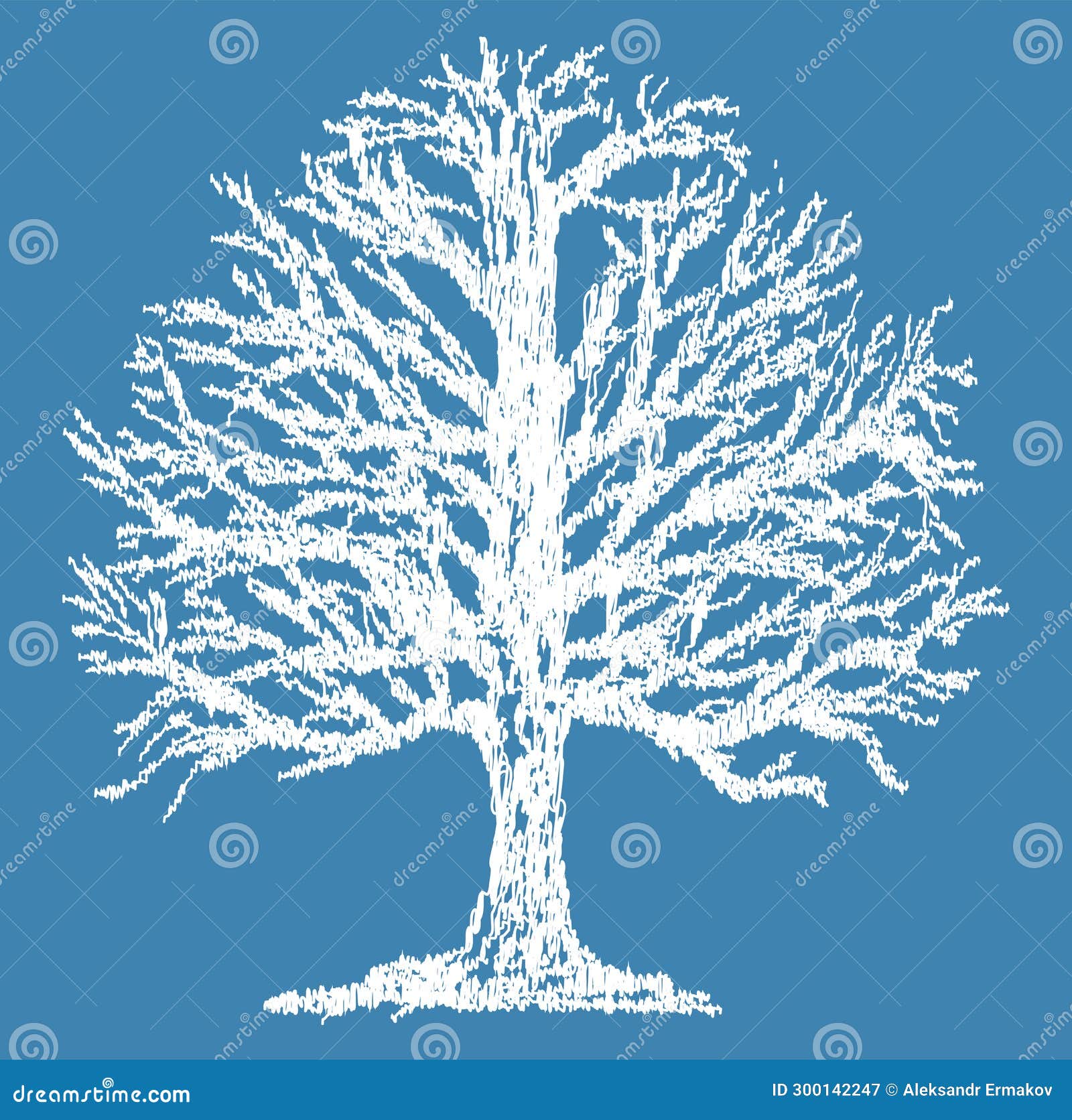 Outline Doodle Drawing of Silhouette Deciduous Frozen Bare Tree Stock ...