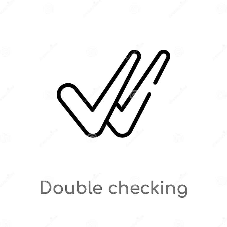 Outline Double Checking Vector Icon. Isolated Black Simple Line Element ...