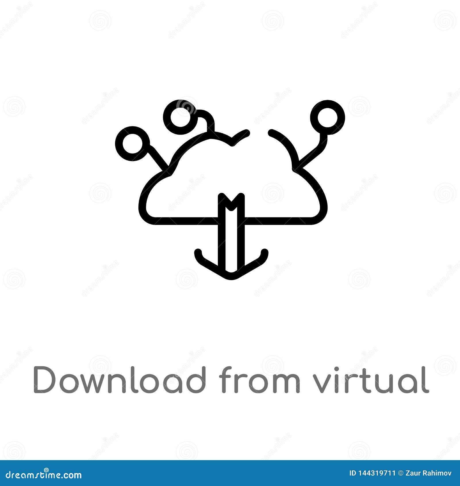 Outline Download from Virtual Cloud Vector Icon. Isolated Black Simple ...