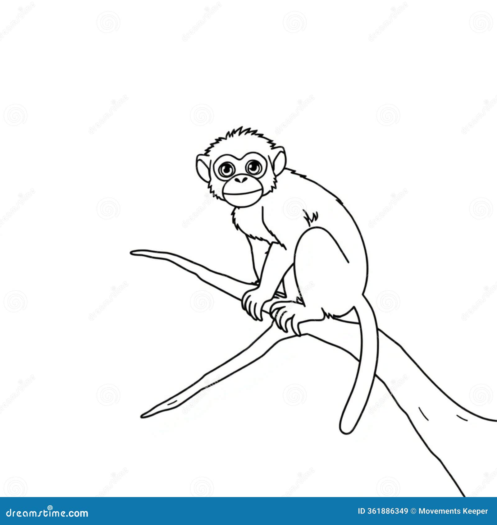 A Simple Outline Drawing of a Capuchin Monkey Sitting on a Tree Branch ...