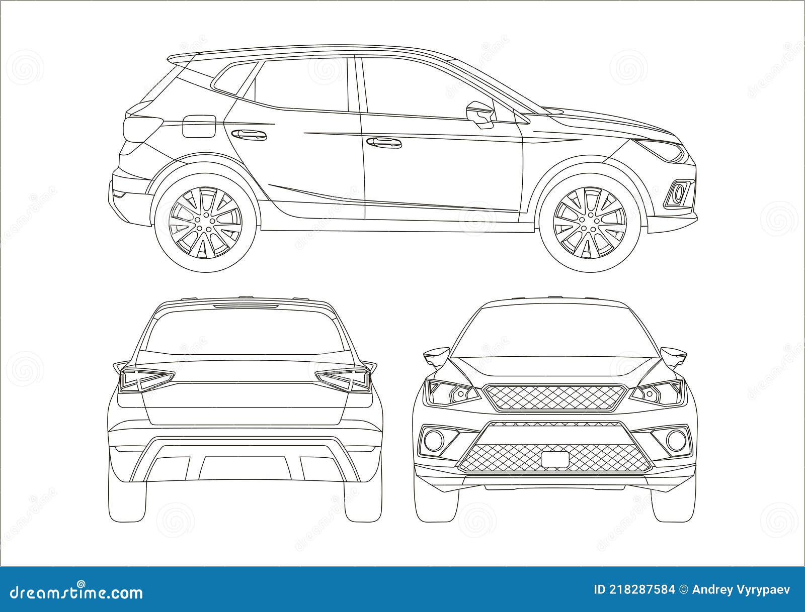 Outline Drawing of the Crossover Stock Vector - Illustration of wheels ...