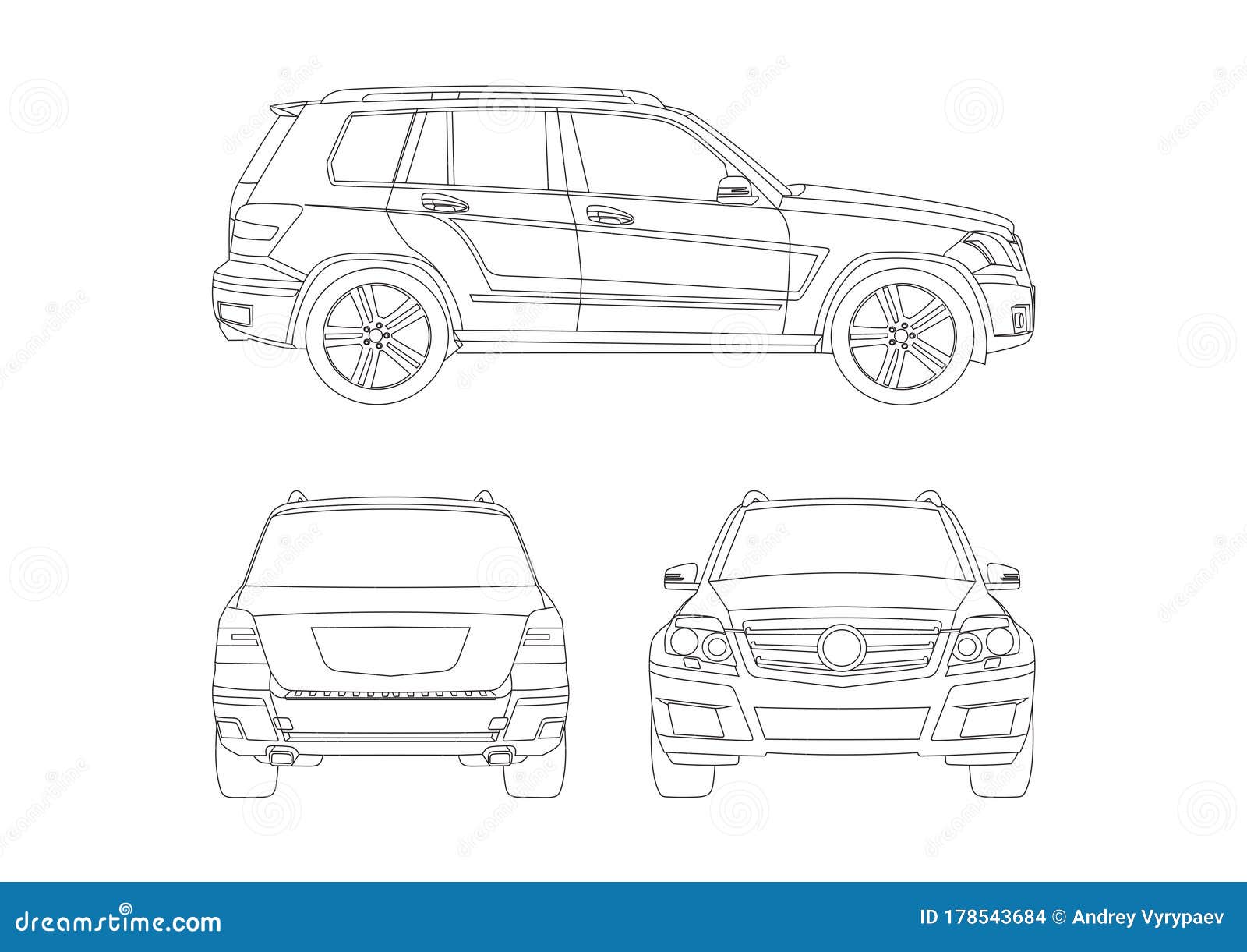 Outline Drawing of the Crossover, View from Three Sides. Stock Vector ...