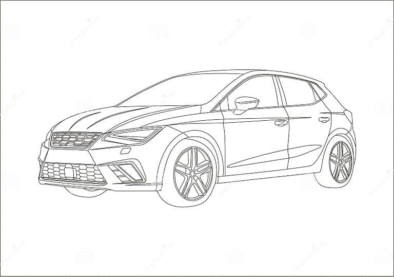 Outline Drawing of a Hatchback Stock Vector - Illustration of ...