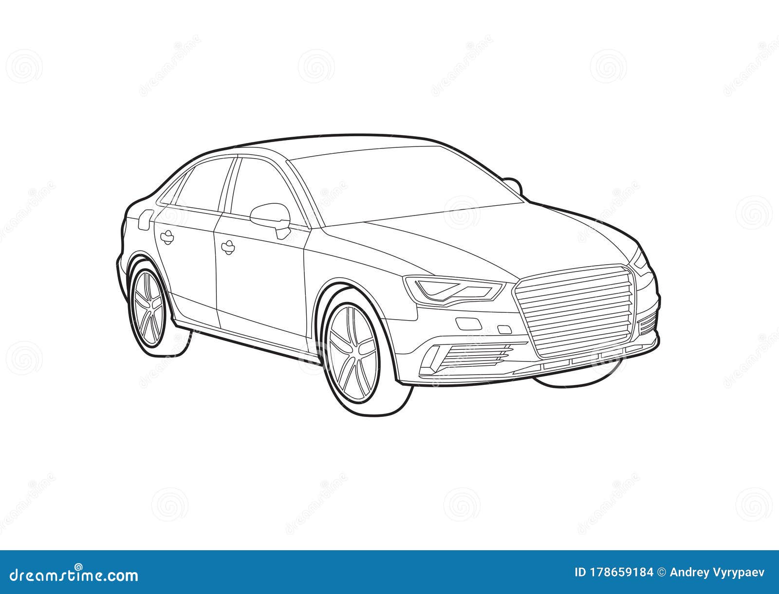 Outline Sedan Car Vector Drawing In Different Point Of View ...