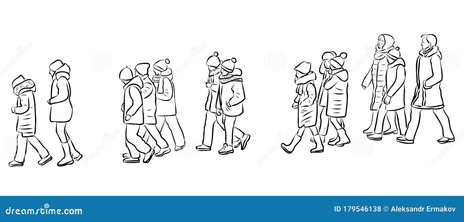 Outline Drawing of Group School Children Going Outdoors on Excursion ...