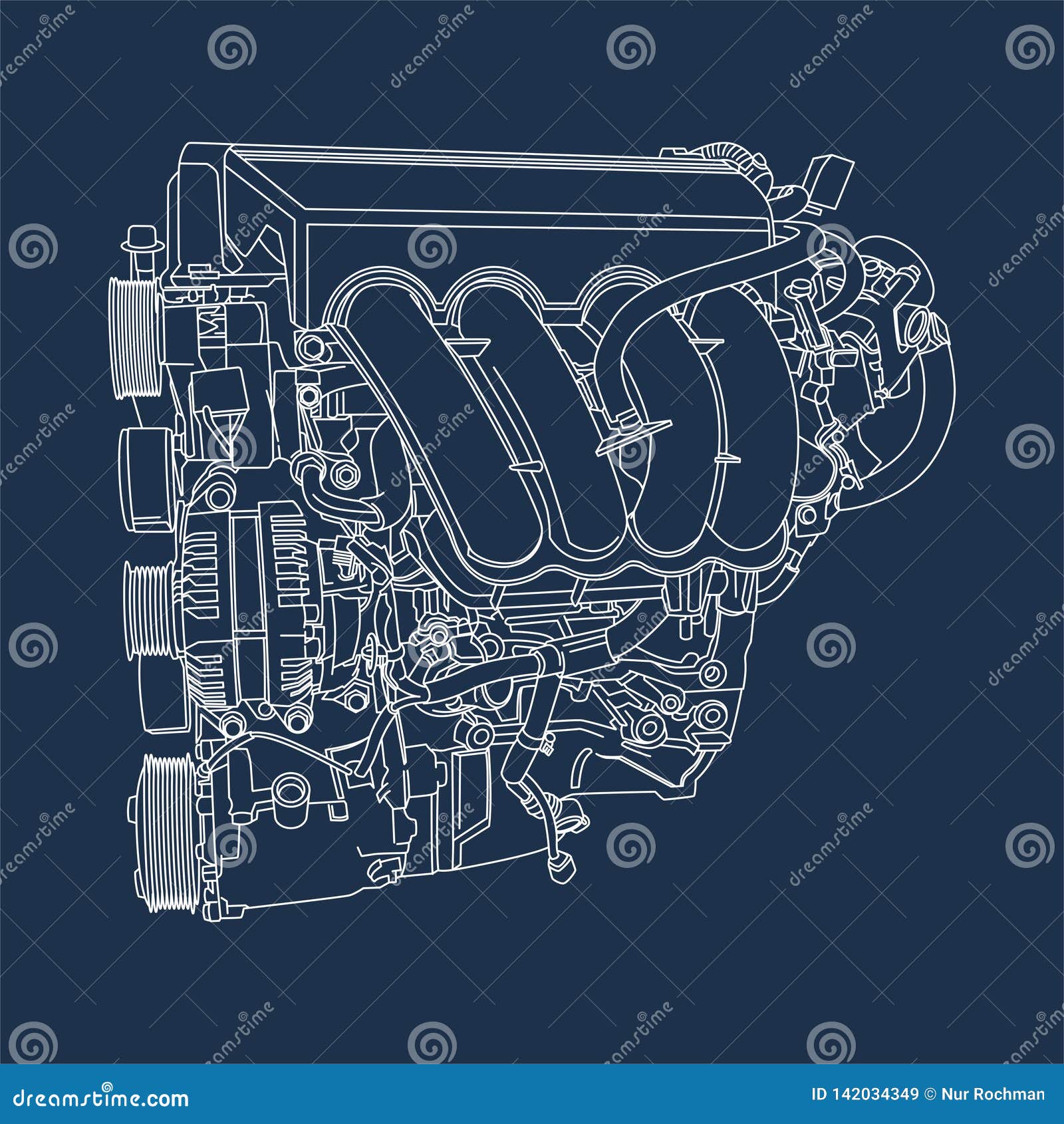 Outline Drawing of Machine Engine Illustration Stock Vector ...