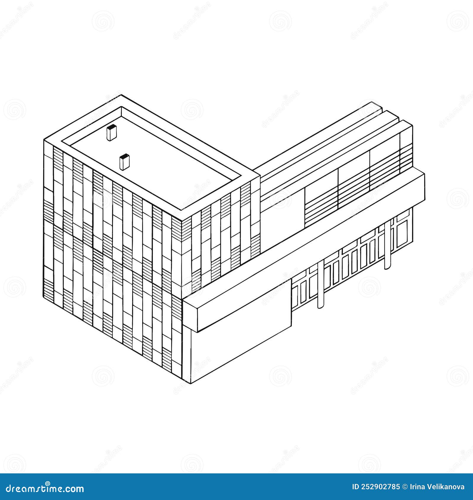 Outline Drawing of Modern European Building Architecture Vector Stock ...