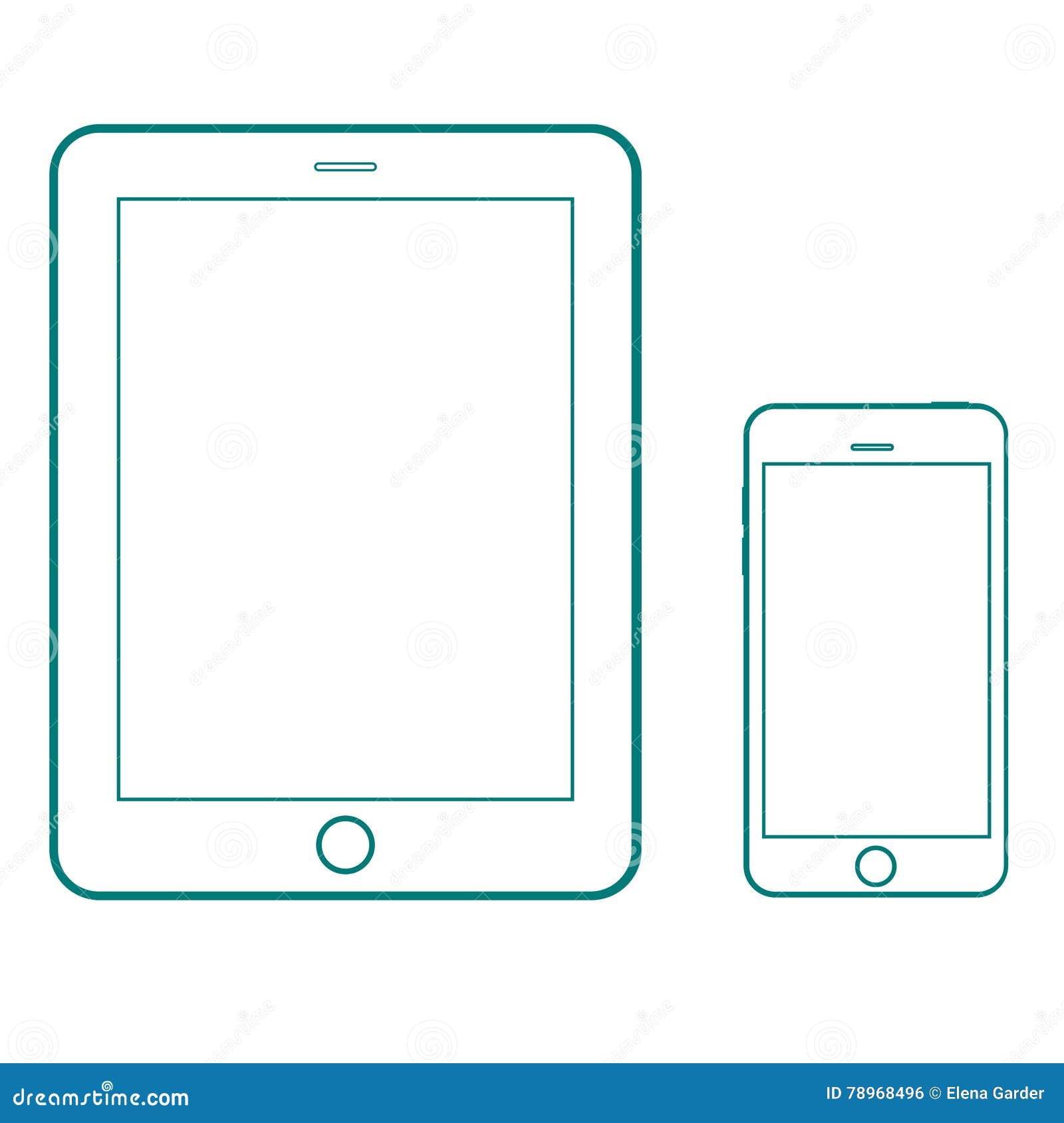 Outline Drawing Modern Smartphone And Tablet Set Elegant Thin Line
