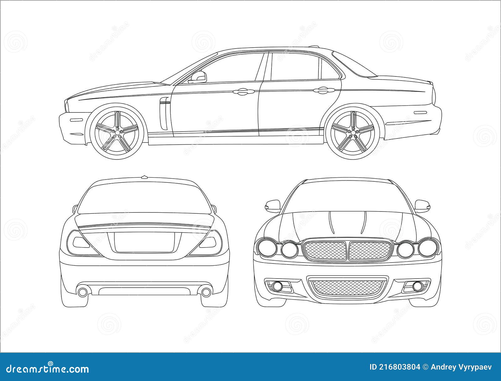 Outline Drawing of a Premium Sedan Stock Vector - Illustration of ...