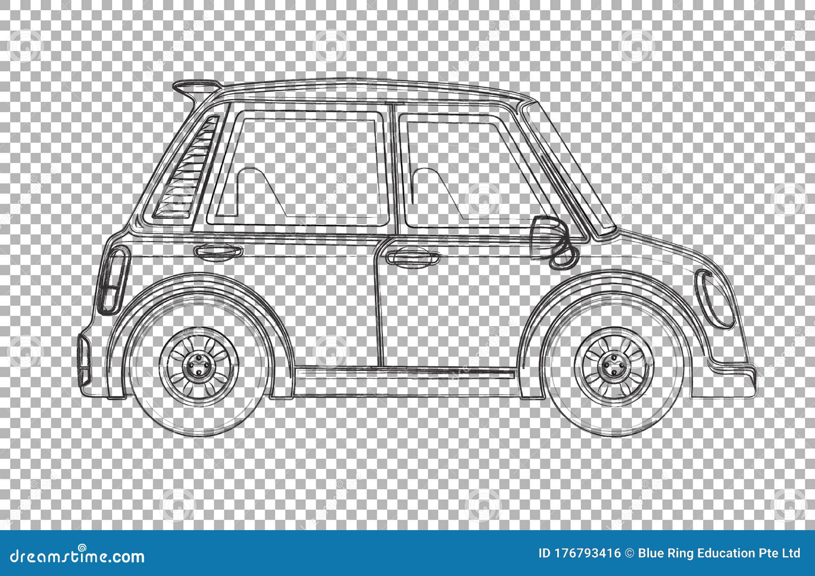 Outline Drawing of Small Car on Transparent Background Stock Vector ...