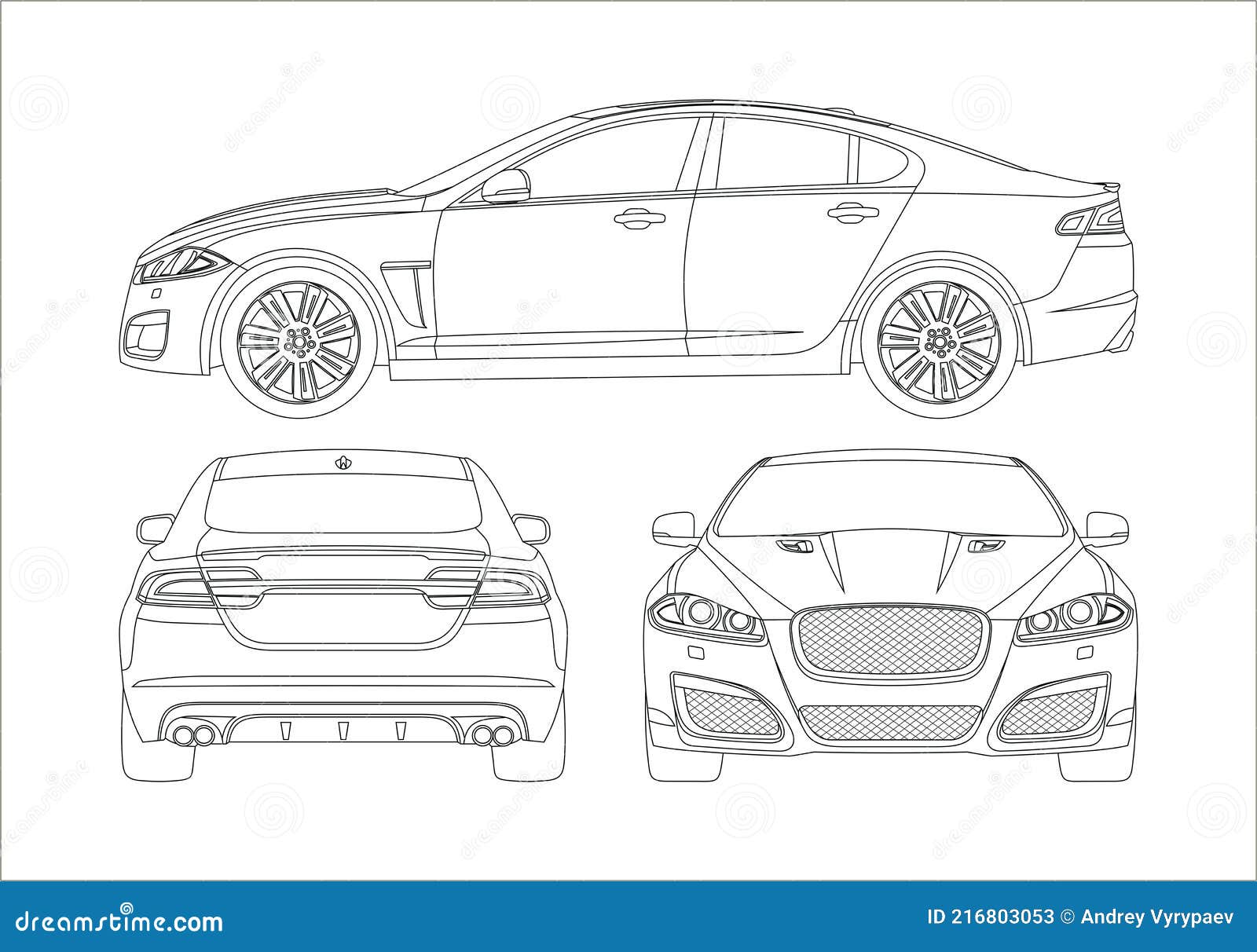 Outline Drawing of a Sports Sedan Stock Vector - Illustration of body ...