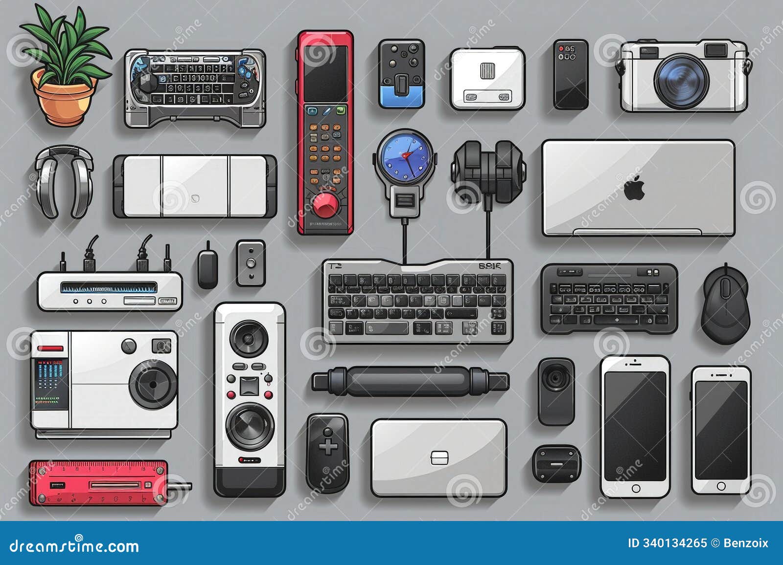An Outline Drawing of a Variety of Electronic Devices. Stock Image ...
