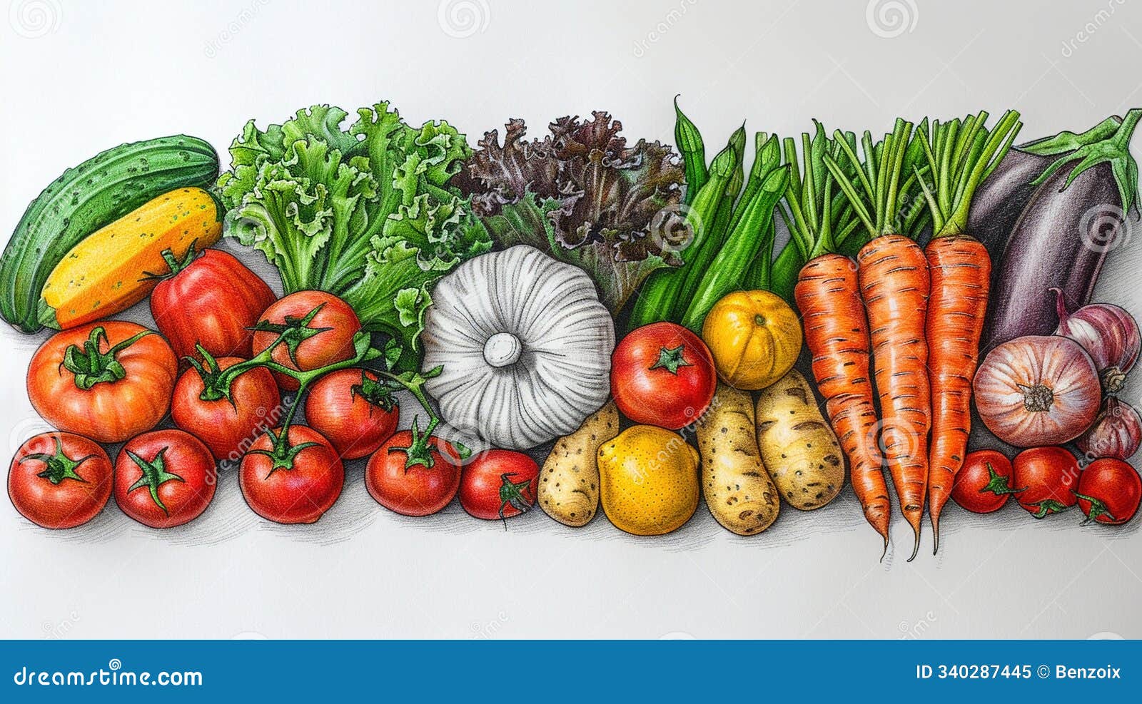 An Outline Drawing of a Variety of Fruits and Vegetables. Stock Image ...