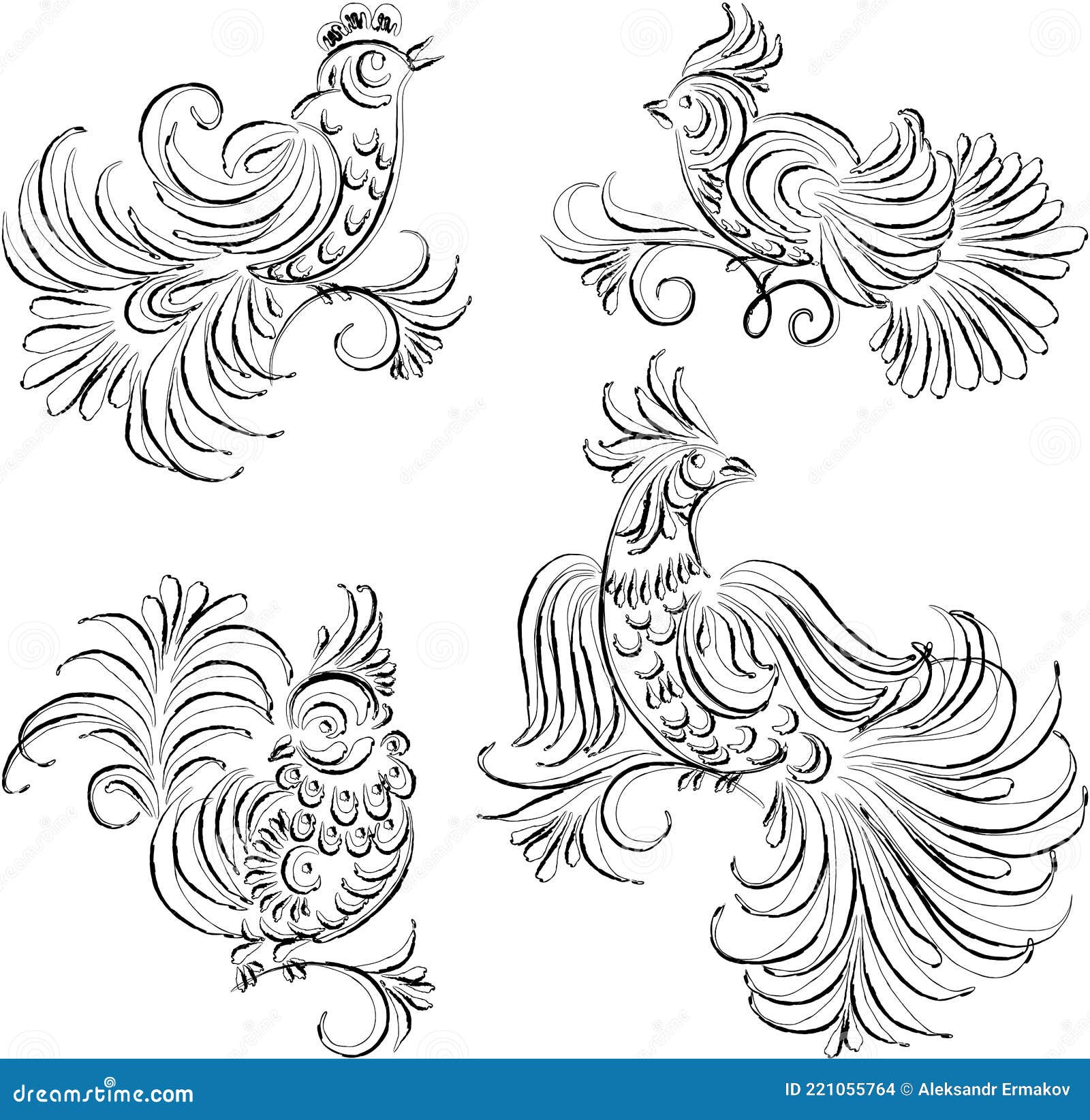 Outline Drawing of Various Decorative Fantasy Birds Stock Vector ...