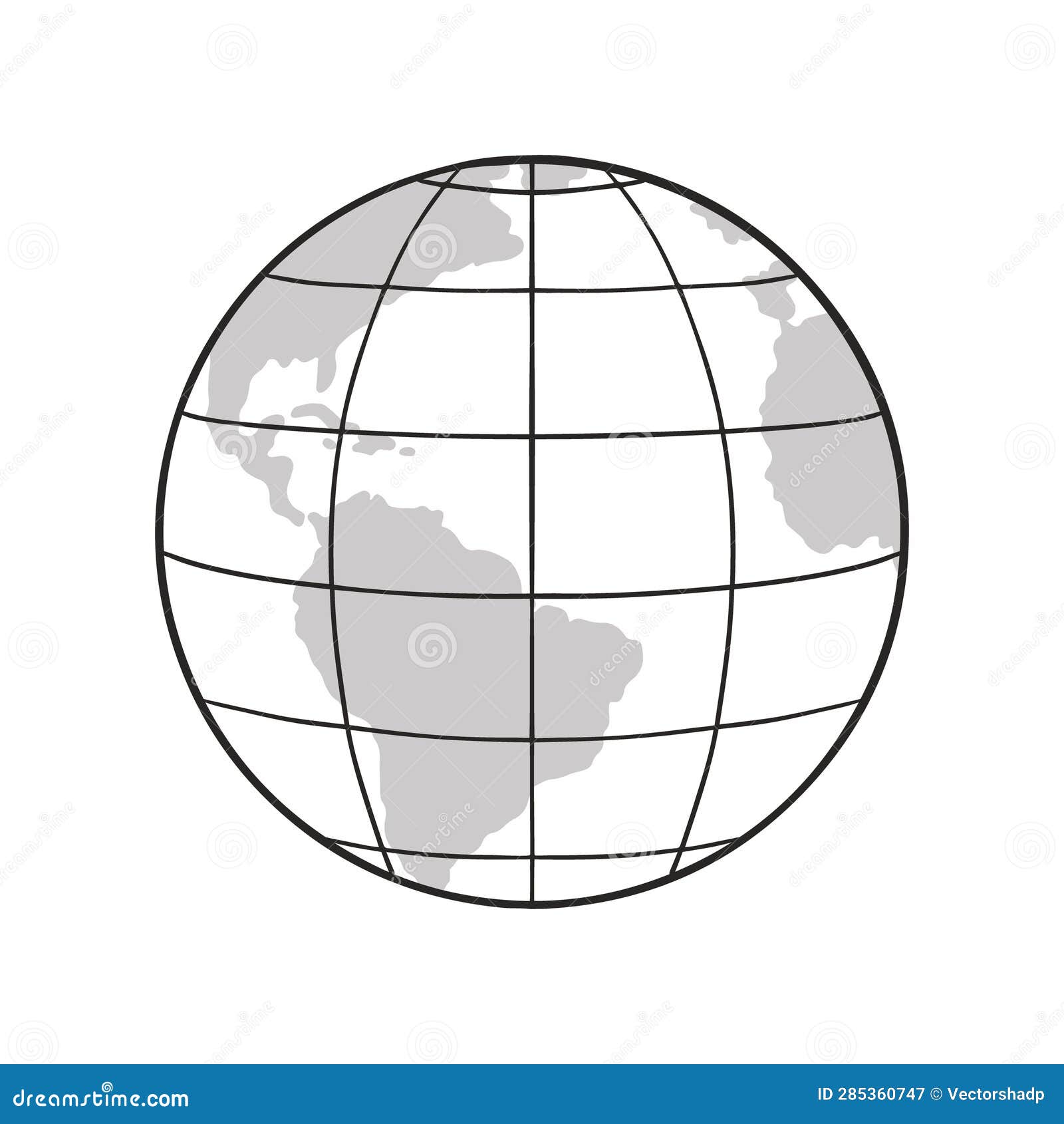 Outline Earth Globe with Map of the World, Parallels and Meridians ...
