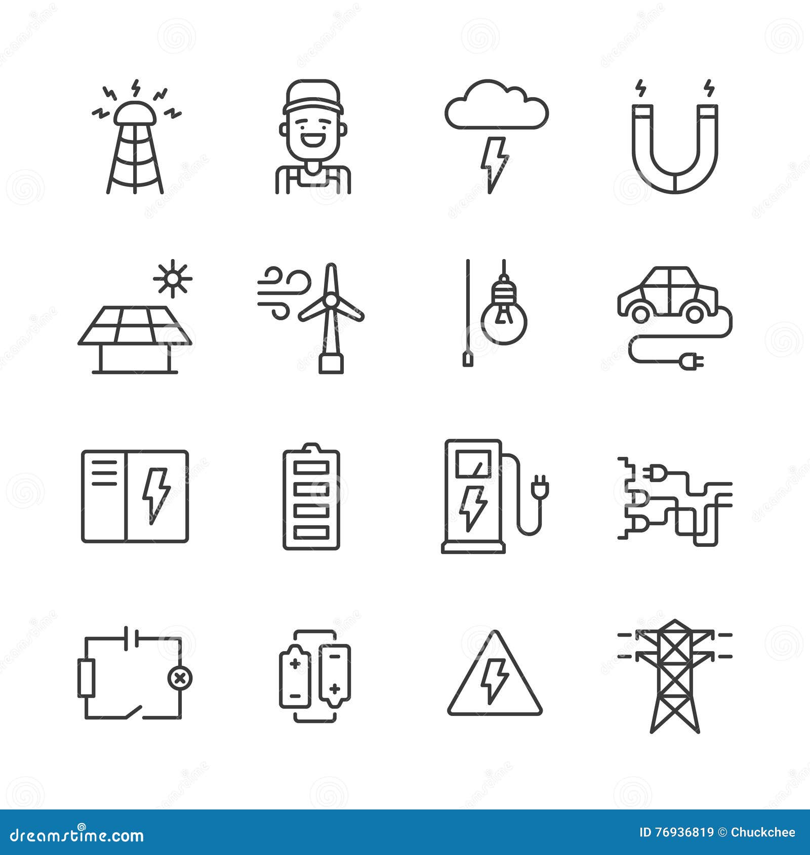 Outline Electricity Icons stock vector. Illustration of saving - 76936819