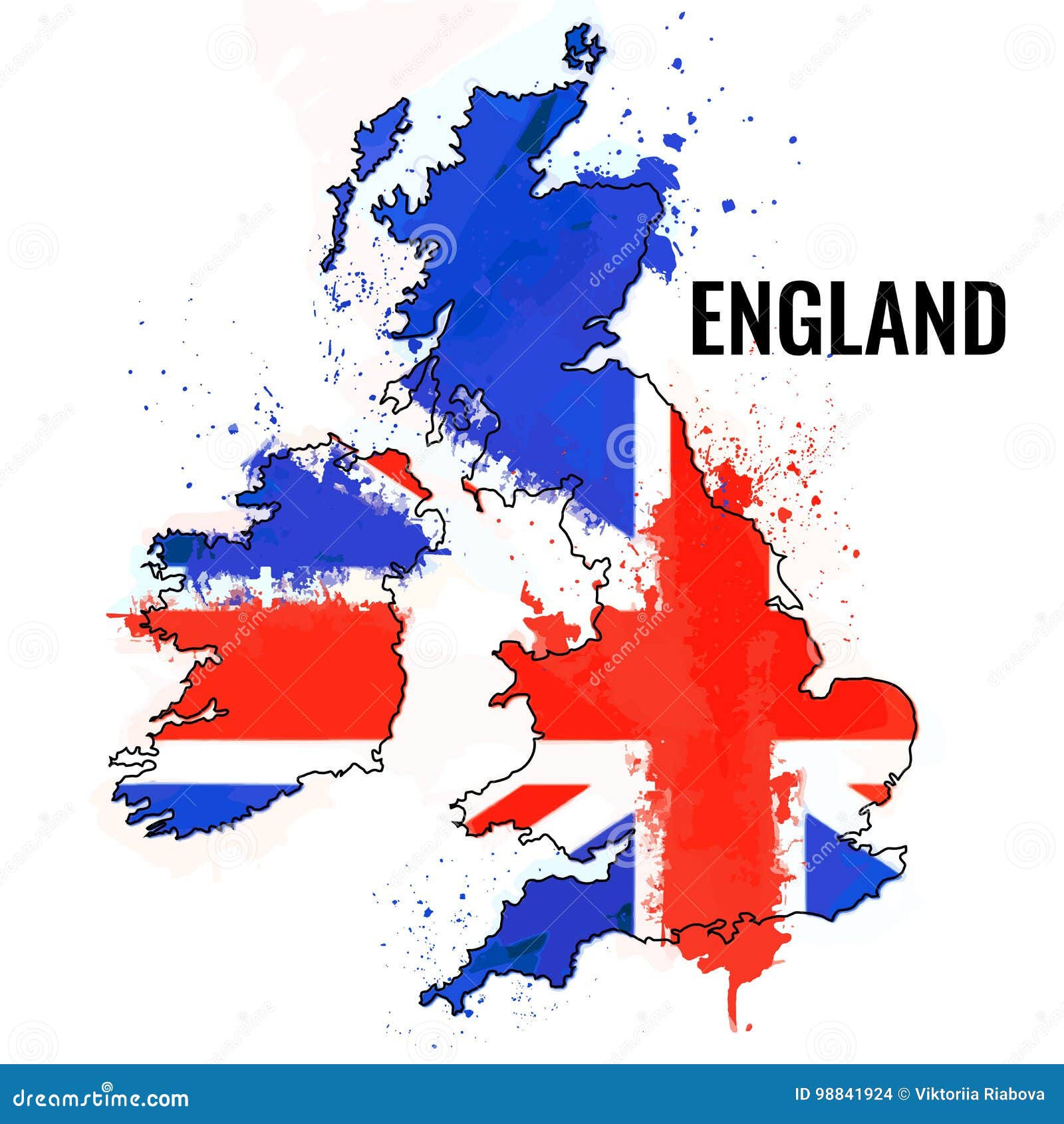 The Outline of the England with a Watercolor Flag Inside. Vector ...