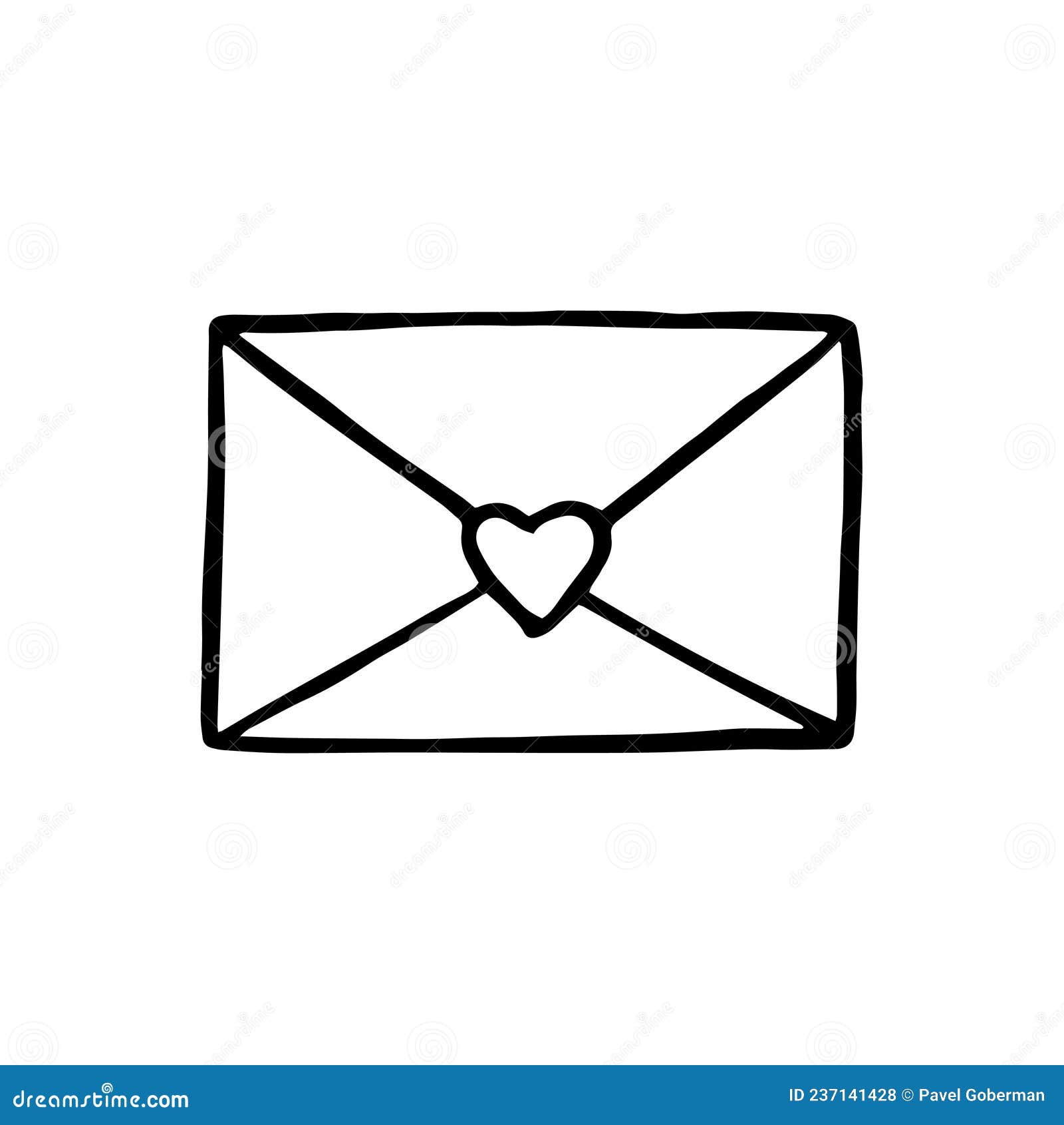 Outline Envelope with Heart Shape As Adhesive Stamp. Cute Doodle Hand ...